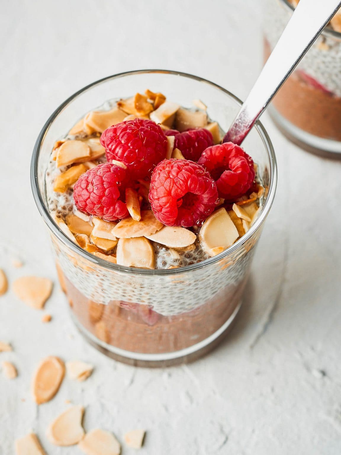 Chia Seed Parfait with Chocolate and Raspberries - Forkful of Plants