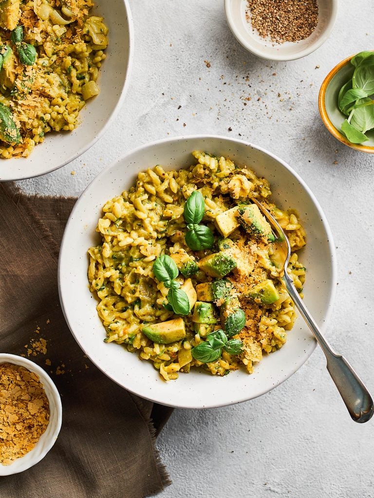 Herby Vegan Avocado Risotto - Forkful of Plants