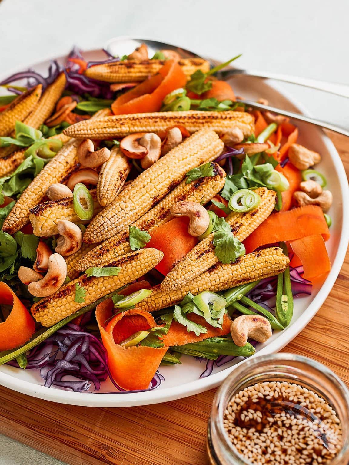 Baby Corn Salad with Asian Dressing - Forkful of Plants